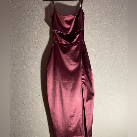Windsor | Dresses | Dull Magenta Satin Cutout Dress With Slit | Poshmark